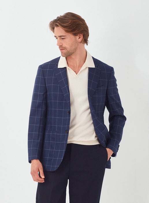 Working Style | Knightsbridge Navy Windowpane Check Blazer | Navy
